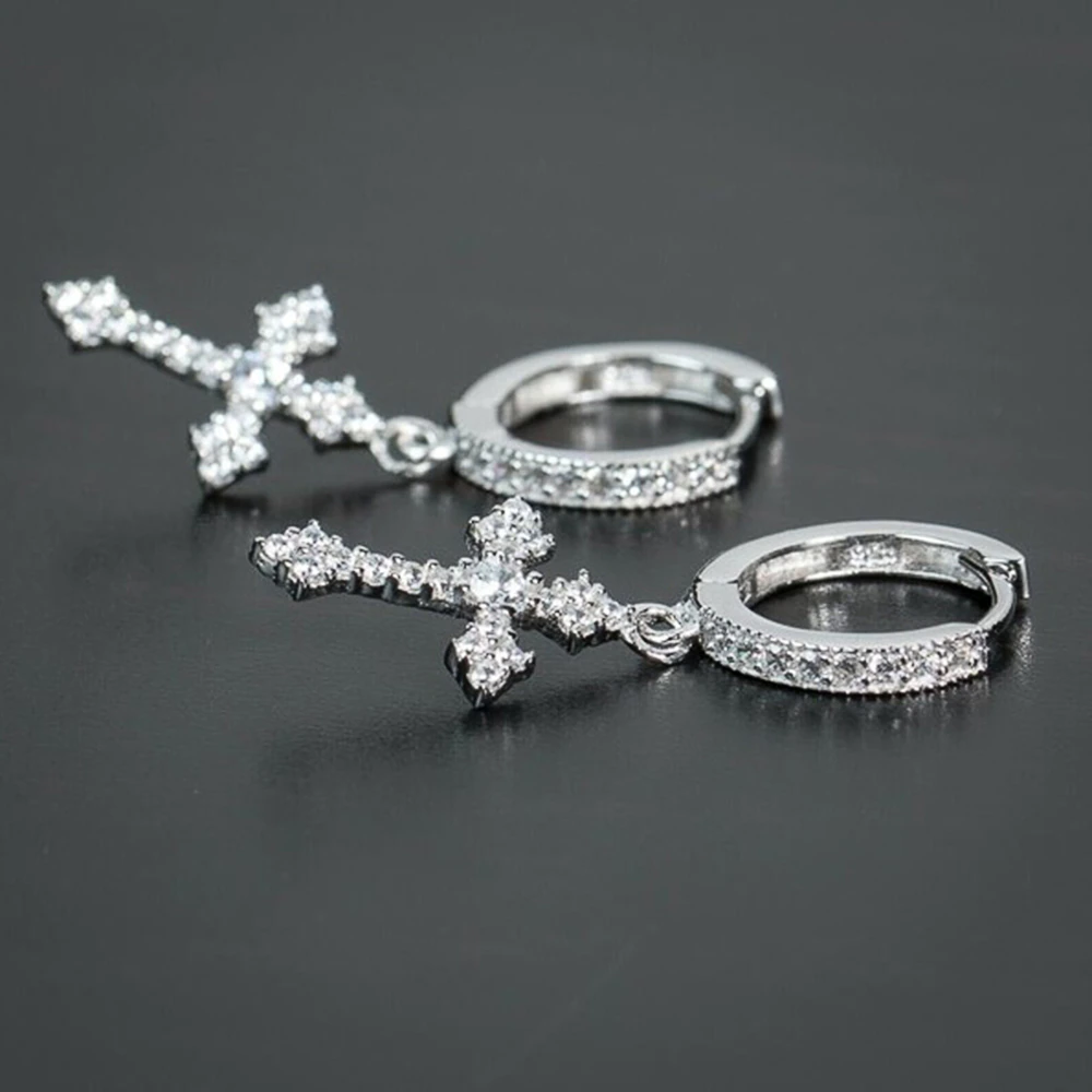 Cross Drop Hoop Earrings
